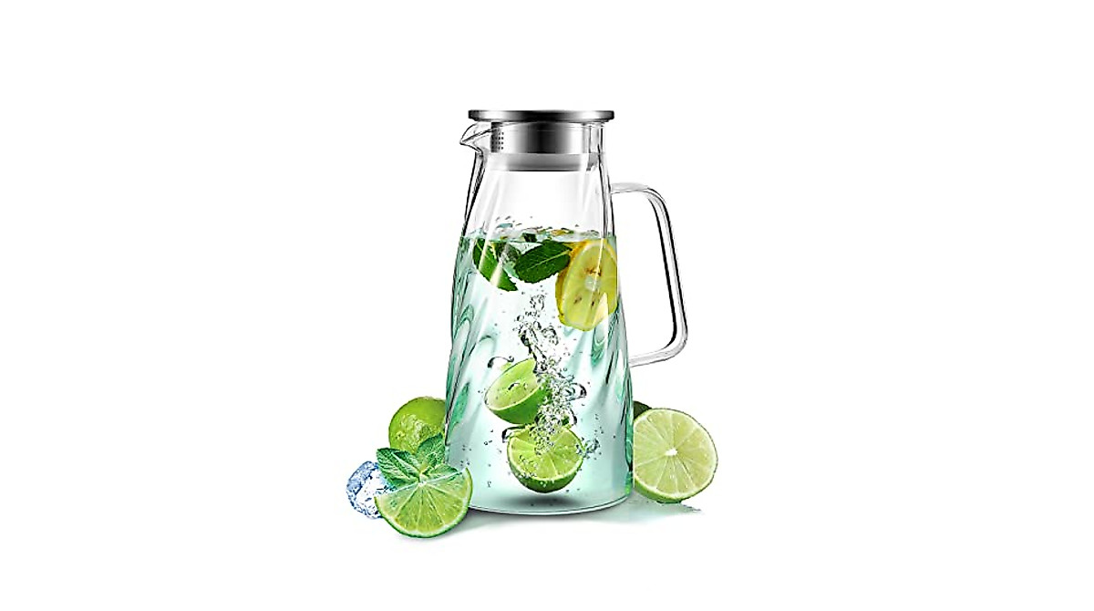 Glass Pitcher with Lid for Fridge Iced Tea Pitcher 57 OZ 1.7L Sun Tea ...