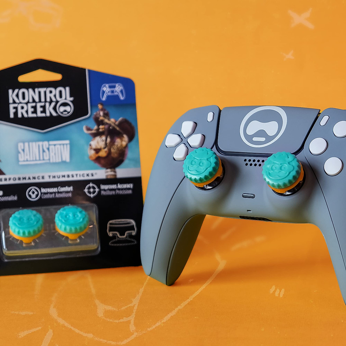 KontrolFreek Saints Row Performance Thumbsticks for Playstation 5 (PS5) and Playstation 4 (PS4) | 2 Mid-Rise, Hybrid