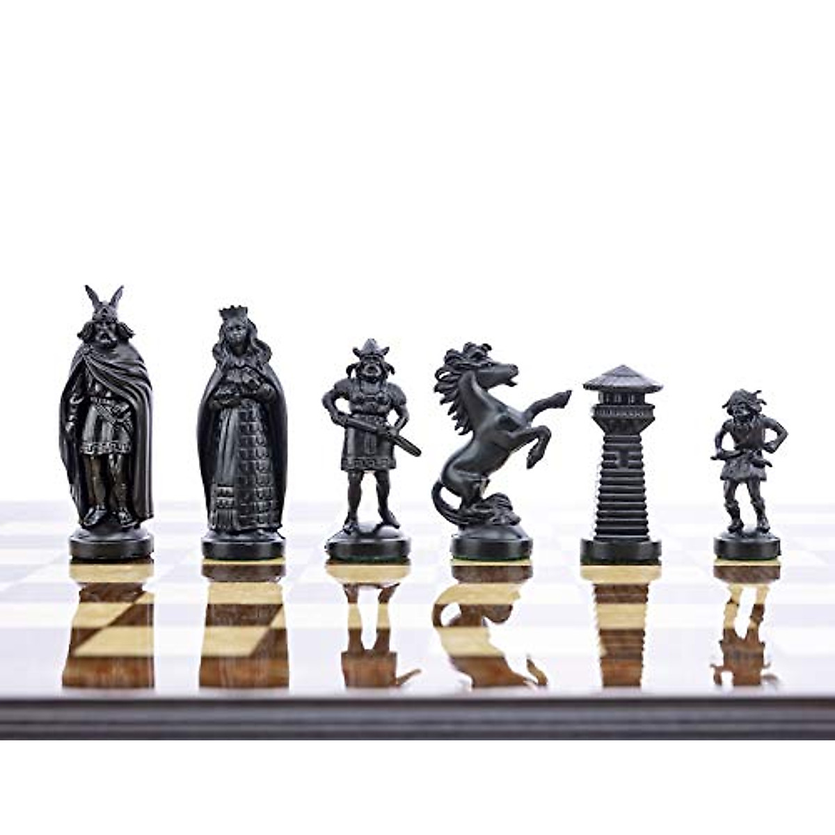 Viking Chess Set - Chess Board B/W- Size 17,3" + Viking Chess Pieces 3,75" B/W