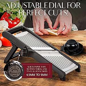 Gramercy Kitchen Co. Adjustable Stainless Steel Mandoline Food Slicer - Comes with One Pair Cut-Resistant Gloves || Vegetable Chopper Onion Slicer Potato Slicer Chip French Fry Julienne Slicer