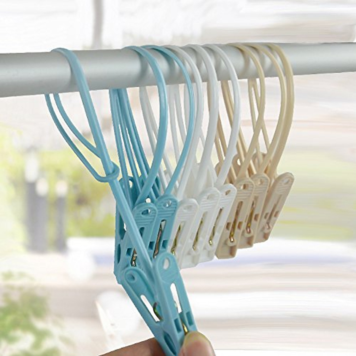 MXY Clothespins Socks Clip Underwear Clothes Clips Plastic Nonslip Grips Hanging Hold Pegs Travel Wardrobe Hanging Folders Clamps with Rope Strap Can Hang Anywhere You Need Set of 15 Pieces