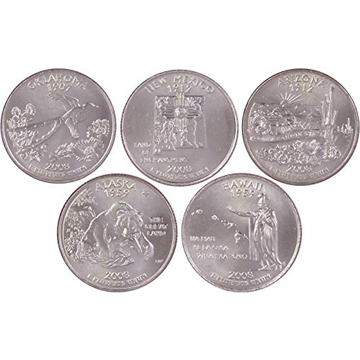 2008 D State Quarter 5 Coin Set BU Uncirculated Mint State 25c Collectible