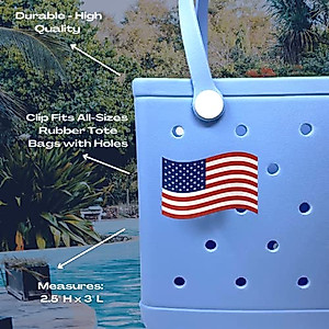 Boglets - USA Flag Charms - Decorative Charms for Displaying Patriotism - Compatible with Bogg Bags, Simply Southern and other Tote Bags (USA Flag)