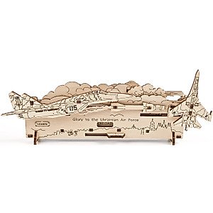 UGEARS Ghost of Kyiv Attacks 3D Wooden Puzzle - Wooden Mechanical Model Kit to Build - DIY Constructor with Gear Mechanism - Brain Teaser Building Set for Adults