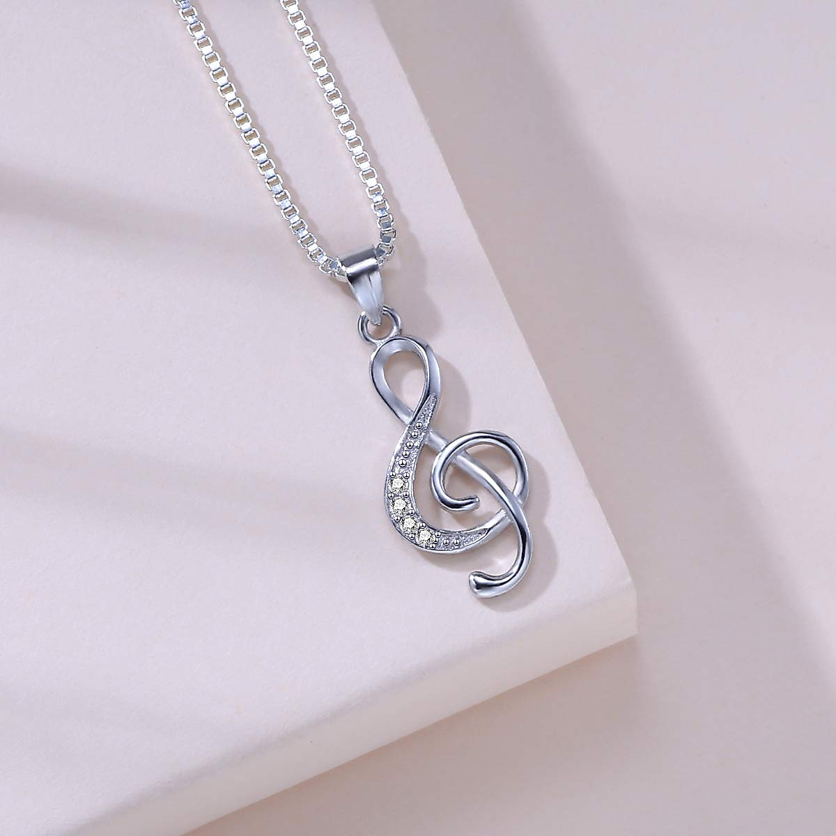 DXZNBEST Music Note Pendant Necklace 925 Sterling Sliver Cubic Zirconia for Women Mother’s Day Valentine's Day Christmas Jewelry Gift Chain 18 Inches