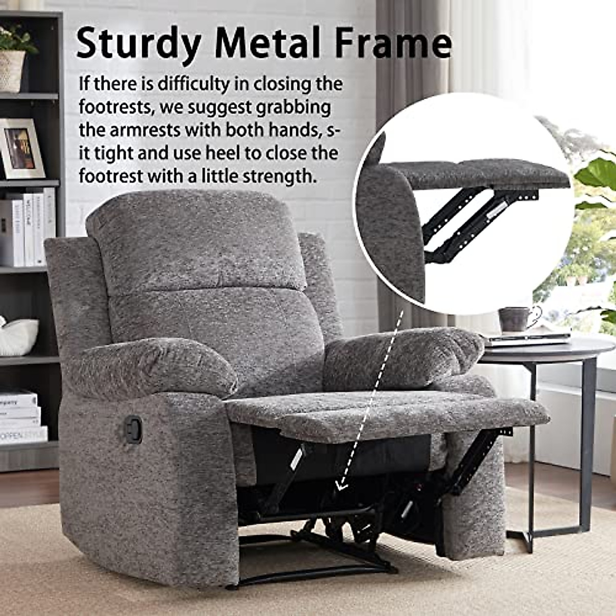 Dreamsir Recliner Chair Breathable Fabric Manual Single Sofa, Living Room Chair Home Theater Lounge Seat, 36×39×40 inch, Limestone Grey