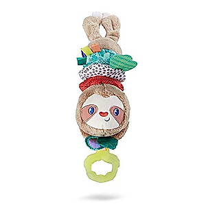 Infantino Music & Motion Pulldown Sloth - Musical Plush Sloth with Multi-Textured teether for Tactile Exploration, Easily attaches to Strollers and Gyms, BPA-Free