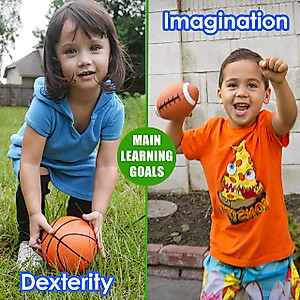 Full Set 6 Sports Balls with 1 Pump 5" Soccer, 5" Basketball, 5" Volleyball, 5" Playground, 5" Knobby Ball, and 6.5" Football - Best Toy Gifts for Kids (Pack of 6)