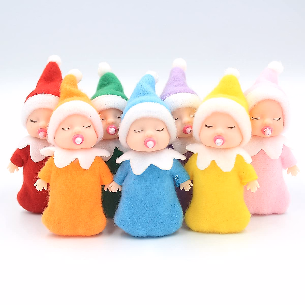 WULEEUPER Sleeping Elf Doll with Pacifier | Christmas Miniature Elf Doll Toys | New Year Holiday Decoration Party Gift (Pink)