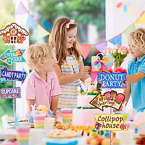 LOKIPA 20 PCS Candyland Party Decorations, Candy Land Decoration Party Sign Welcome Candyland Birthday Party Decorations Directional Signs Street Photo Prop for Sweet Candy Theme Party Supplies