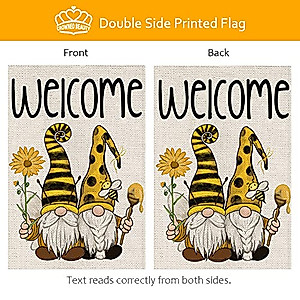 CROWNED BEAUTY Summer Gnomes Garden Flag Welcome Sunflower Bee Honey Yard 12x18 Inch Small Double Sided Outside Decoration Party Farmhouse Décor