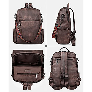 FADEON Leather Backpack Purse for Women Designer Travel Backpack Purses PU Fashion Ladies Shoulder Bag with Tassel Coffee