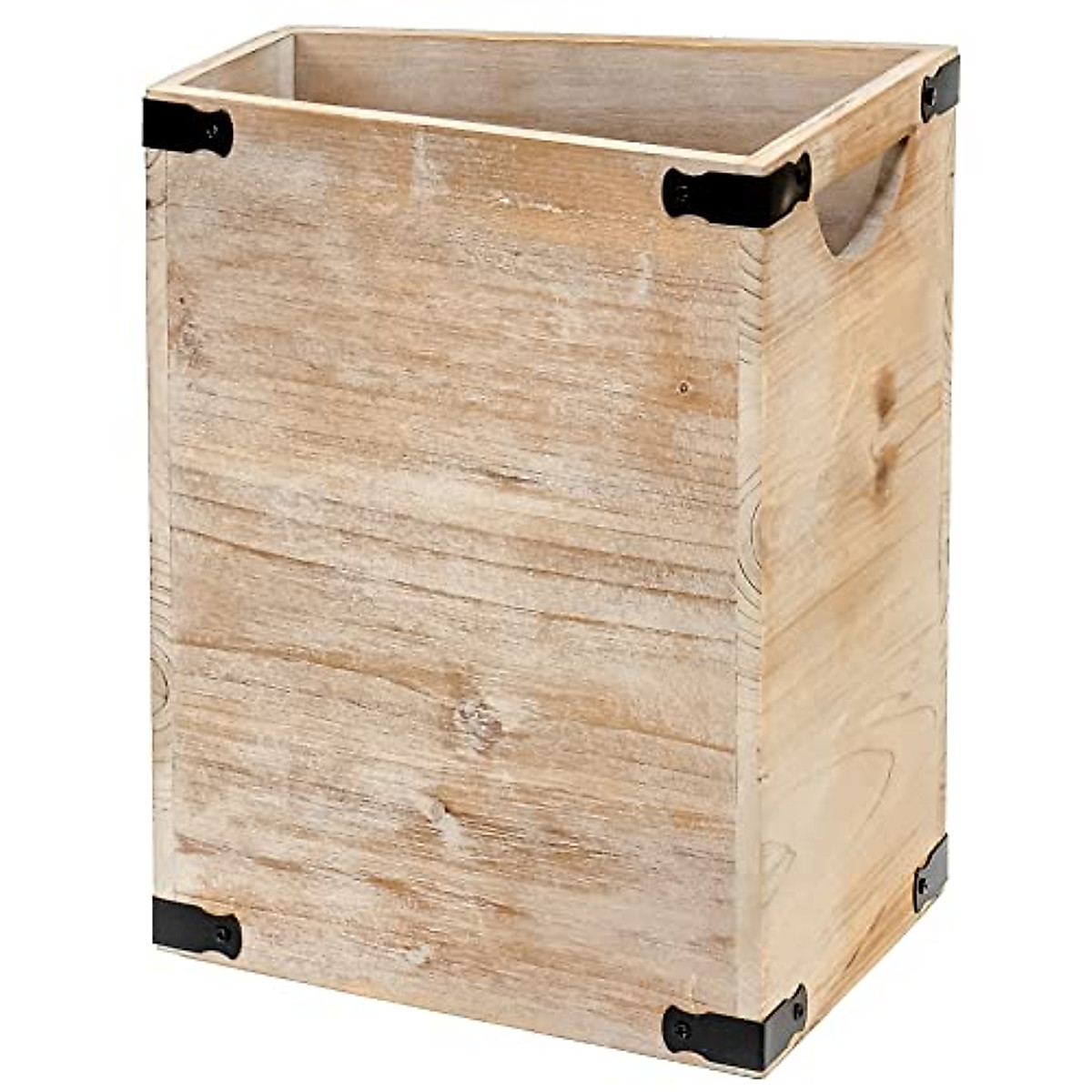 Red Co. 9.5” x 13” Small Corner Wooden Wastebasket Trash Can Bin with Cut-Out Handle in Whitewash Finish