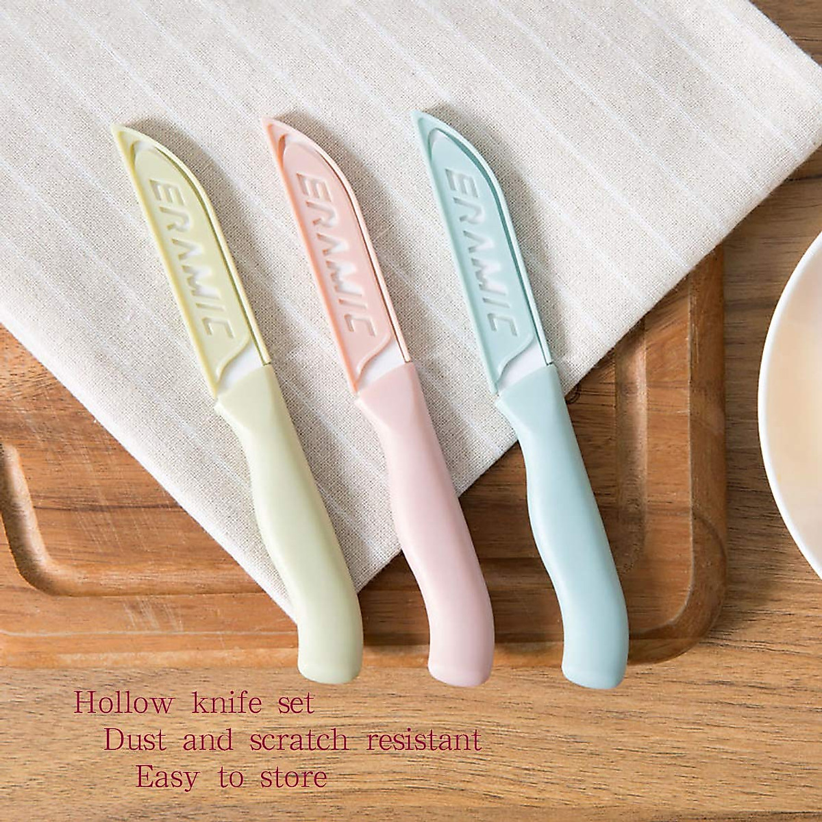 ANTAOCI Household and Outdoor Chef's Knives, 3 Piece 3-inch Ceramic Knife Sets with Protective Sleeves, Vegetarian Knives and Paring Knives