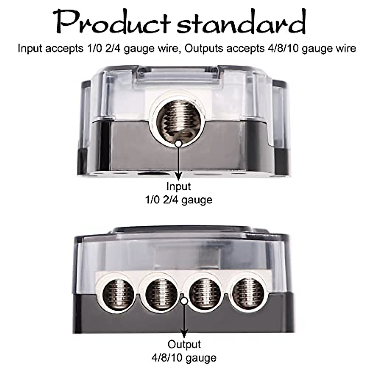 TuoLauthon 2PCS 4 Way Power Distribution Block 1x 0/2/4 Gauge in / 4x 4/8/10 Gauge Out Nickel Plated Car Audio Splitter Amp Distribution Connecting Block