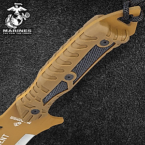 USMC Desert OPS Sawback Machete with Shoulder Strap Sheath - Officially Licensed By United States Marine Corps, Stainless Steel Blade, Non-Reflective Finish, ABS Handle - For Outdoors Job - Length 24"