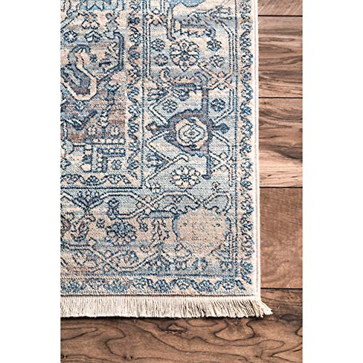 nuLOOM Harriet Vintage Medallion Fringe Area Rug, 4' x 6' Oval, Light Blue