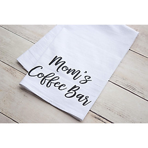 Moms Coffee Bar Kitchen Towel - Extra Large Premium Flour Sack Tea Towel, dish towel, Coffee themed gifts for Mother's Day - Made in the USA