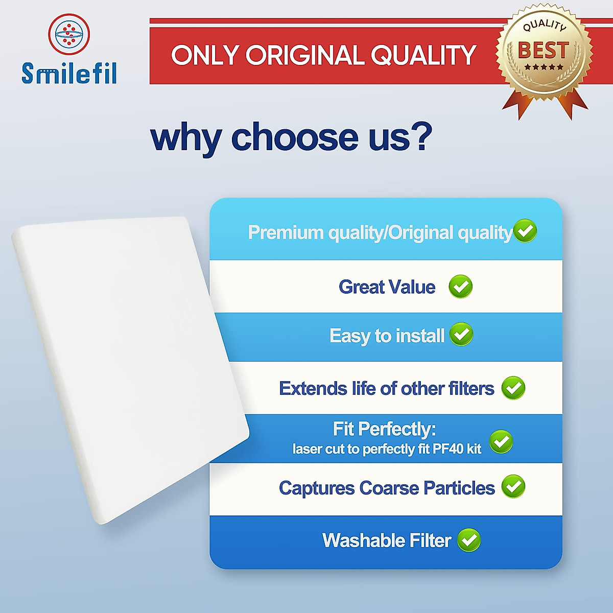 Smilfil 5 Pack PF40 Replacement Pre-Filter Pads Compatible with IQAir PF40 Coarse Dust Pre-Filtration Air Purifier