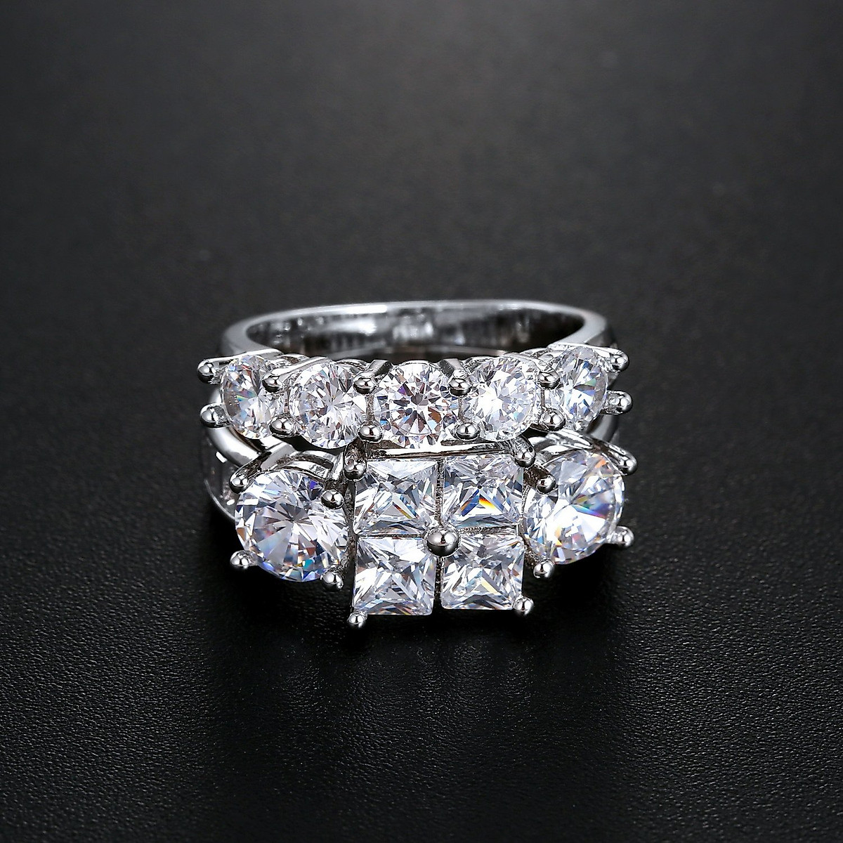 Princess Wedding Rings for Women - Brilliant Cubic Zirconia Big Engagement Bridal Sets Size 5-11