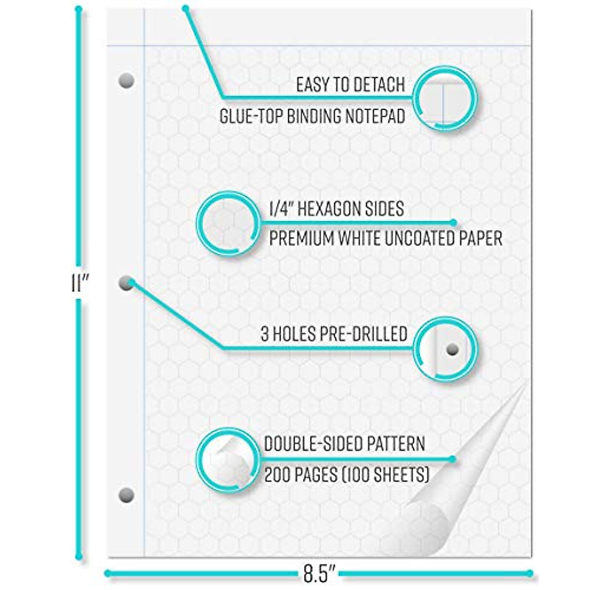 Organic Chemistry Notepad Hexagon Graph Paper Notebook, 200 pages (100 sheets), 1/4-inch Side Hexagons by Hexapad