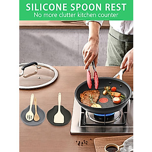 LOMILD 2 Pcs Spoon Rest for Stove Top Silicone, 6.1" Large Stove Spoon Holder for Spatula, Tongs or Spoon, Kitchen Counter Decor, Gray & Black