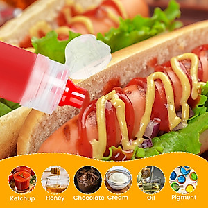 RAYNAG 8 Pack Honey Bottles Reusable Plastic Squeeze Bottle with Flip Lids Condiment Dispenser For Ketchup Salad Sauce Honey Tomato Mustard Dressing Cooking Oils for Bento BBQ Camping Travel, 3Oz