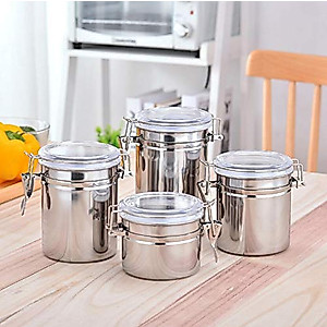 Foraineam 4-Piece Stainless Steel Airtight Canister Set with Clear Arylic Lid and Locking Clamp Food Storage Container Flour Canisters for Coffee, Tea, Snacks