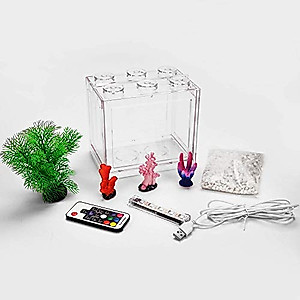 Small Betta Fish Tank, Aquarium Tank Kit with LED Lighting, 3/5 Gallon Stackable Beta Fish Tank Set, Fish Bowl Accessories for Turtle Reptile Shrimp Moss Crab Insects Habitat as Decoration
