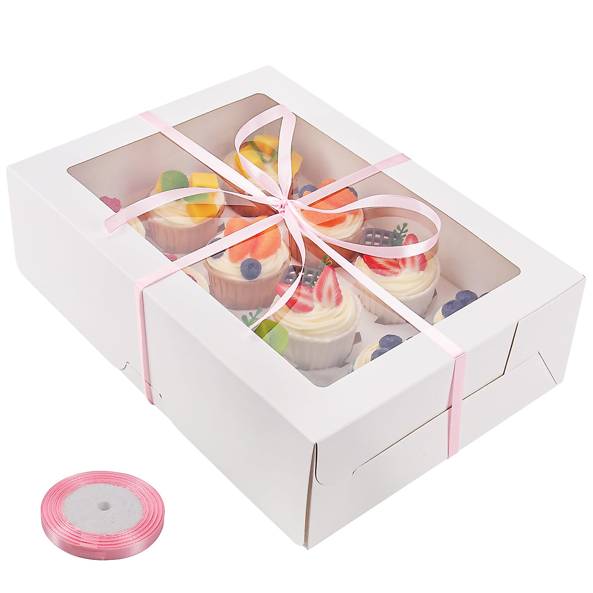 YunKo 6 Pack Dozen Cupcake Boxes White Cupcake Containers with Window Fit 12 Cupcakes or Muffins