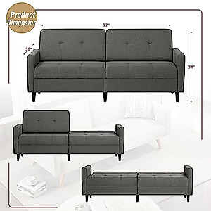 Imseigo Adjustable Sofa Bed, Fabric Linen Folding Futon Sofa, Convertible Couch Sleeper, Upholstered Loveseat Futon Couch Bed, Reversible Home Recliner for Small Space, Living Room, Office (Grey)