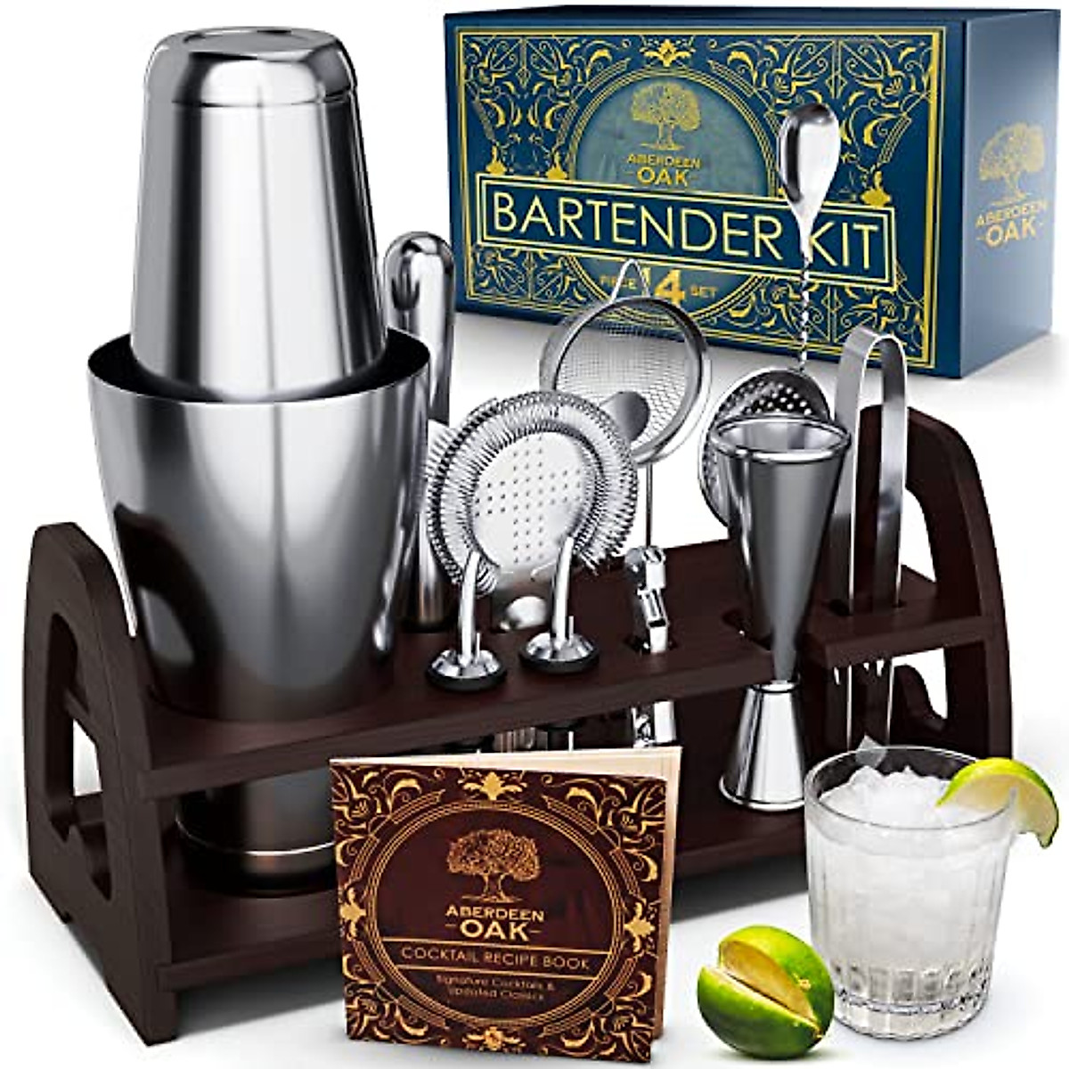 Mixology Bartender Kit - Complete 14 Piece Cocktail Shaker Set and Bar Kit Bar Accessories for The Home Bar Set and Bar Tools Bar Cart Accessories, Bar Cocktail Shaker Set Bartender Tools