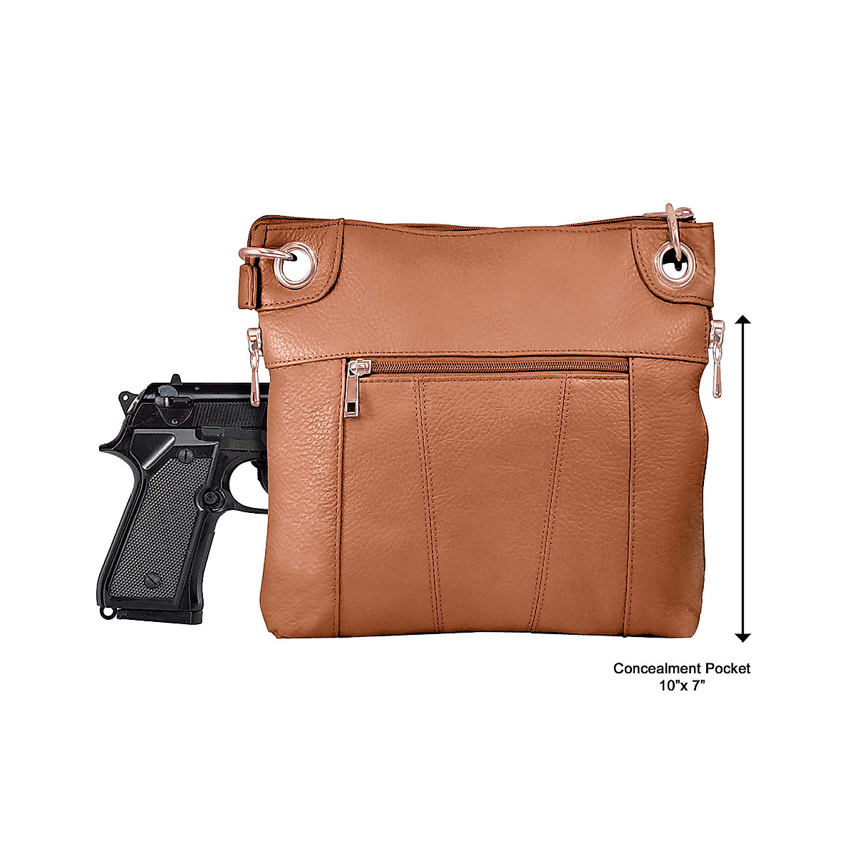 Concealed Carry Gun Purse - Twist Lock Pocket Crossbody Bag by Roma Leathers (Light Brown)