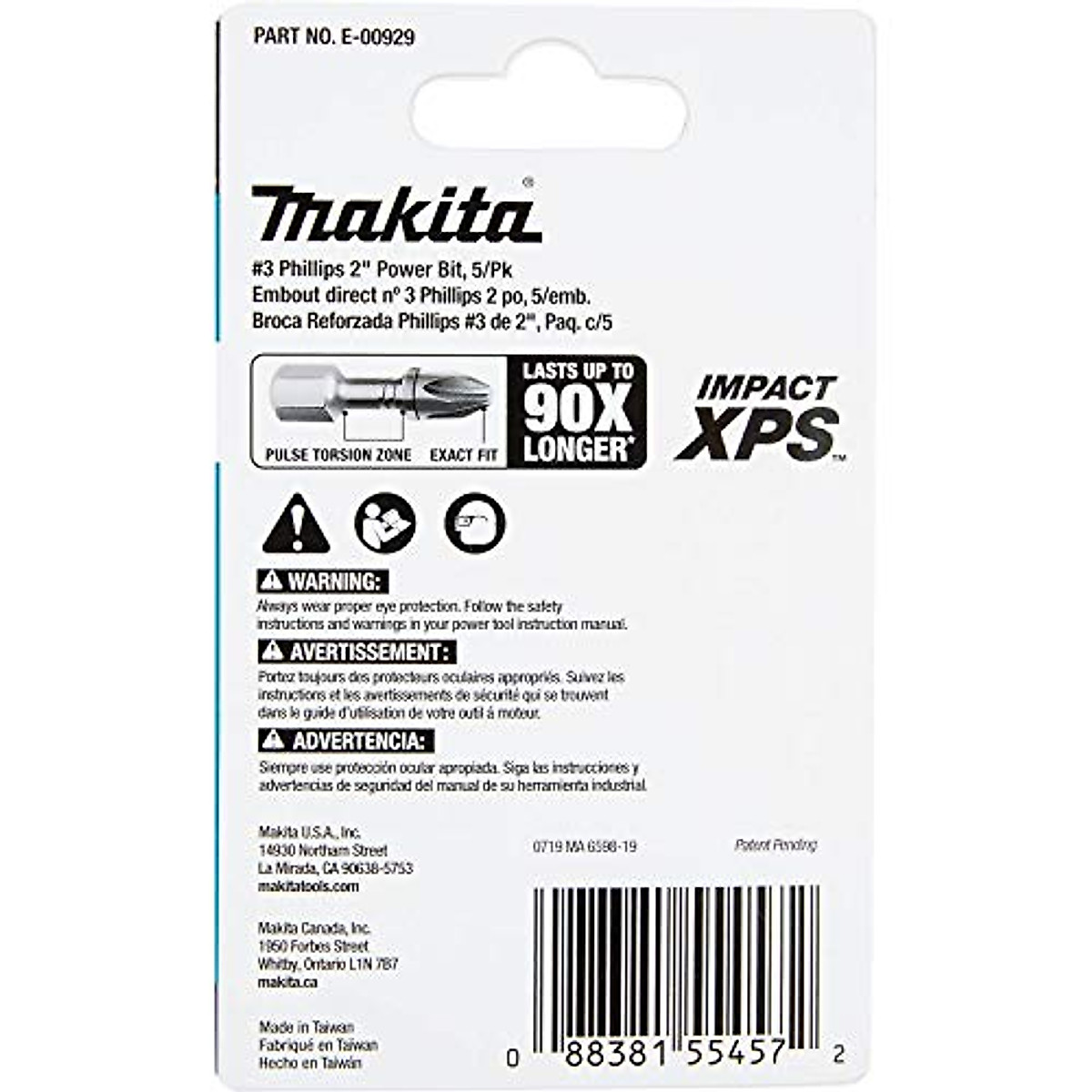 Makita E-00929 Impact XPS™ #3 Phillips 2" Power Bit, 5/pk