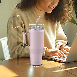 Zukro 50 oz Tumbler With Handle And Straw, Large Leak Proof Triple Wall Vacuum Insulated Stainless Steel Cup with Lid Fit in Cup Holder, Keeps Cold 30 Hours, No Sweat, Dishwasher Safe - Pink