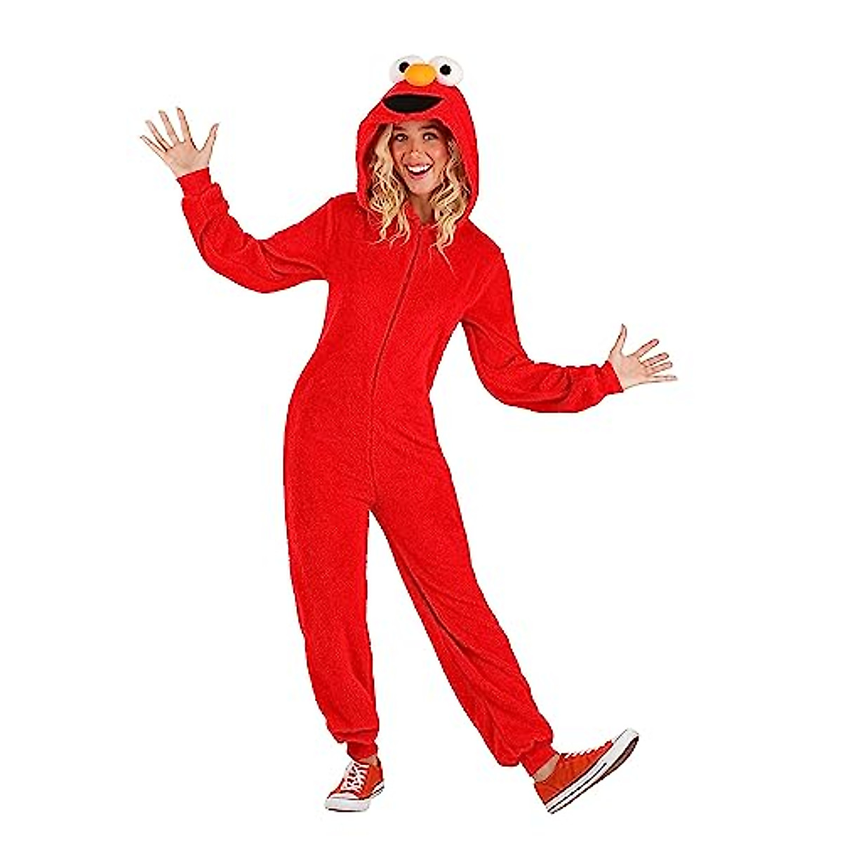 Sesame Street Elmo Costume for Adults - Men's & Women's Sesame Street Elmo Hooded Jumpsuit - Officially Licensed S Red