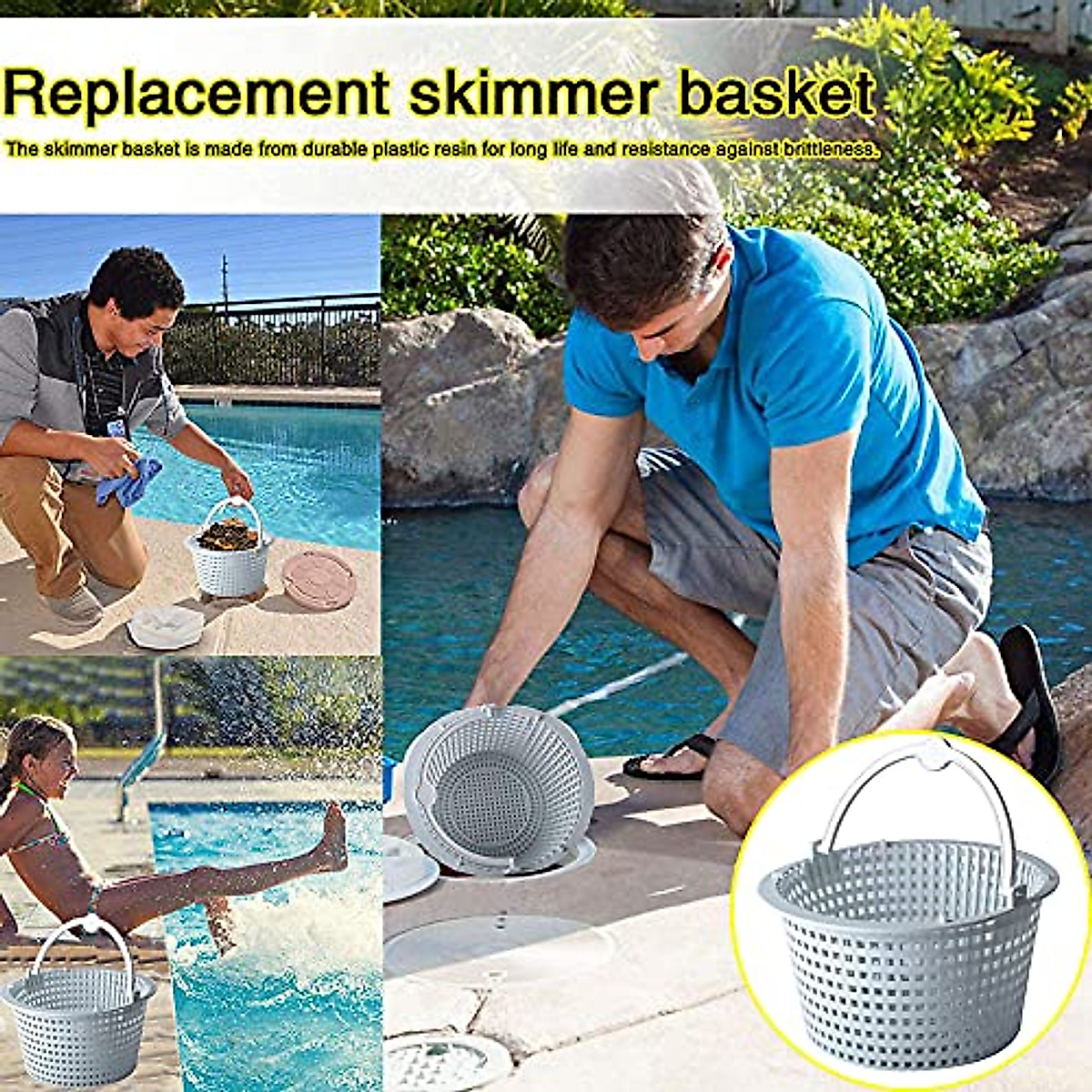 Wadoy SPX1091C Skimmer Basket Compatible with Hayward Automatic Skimmers SP1091lx,SP1091wm,6.5" Top, 3.5" Deep, 4.5" Bottom with Handle, 2-Pack Above Ground Pool Skimmer Basket