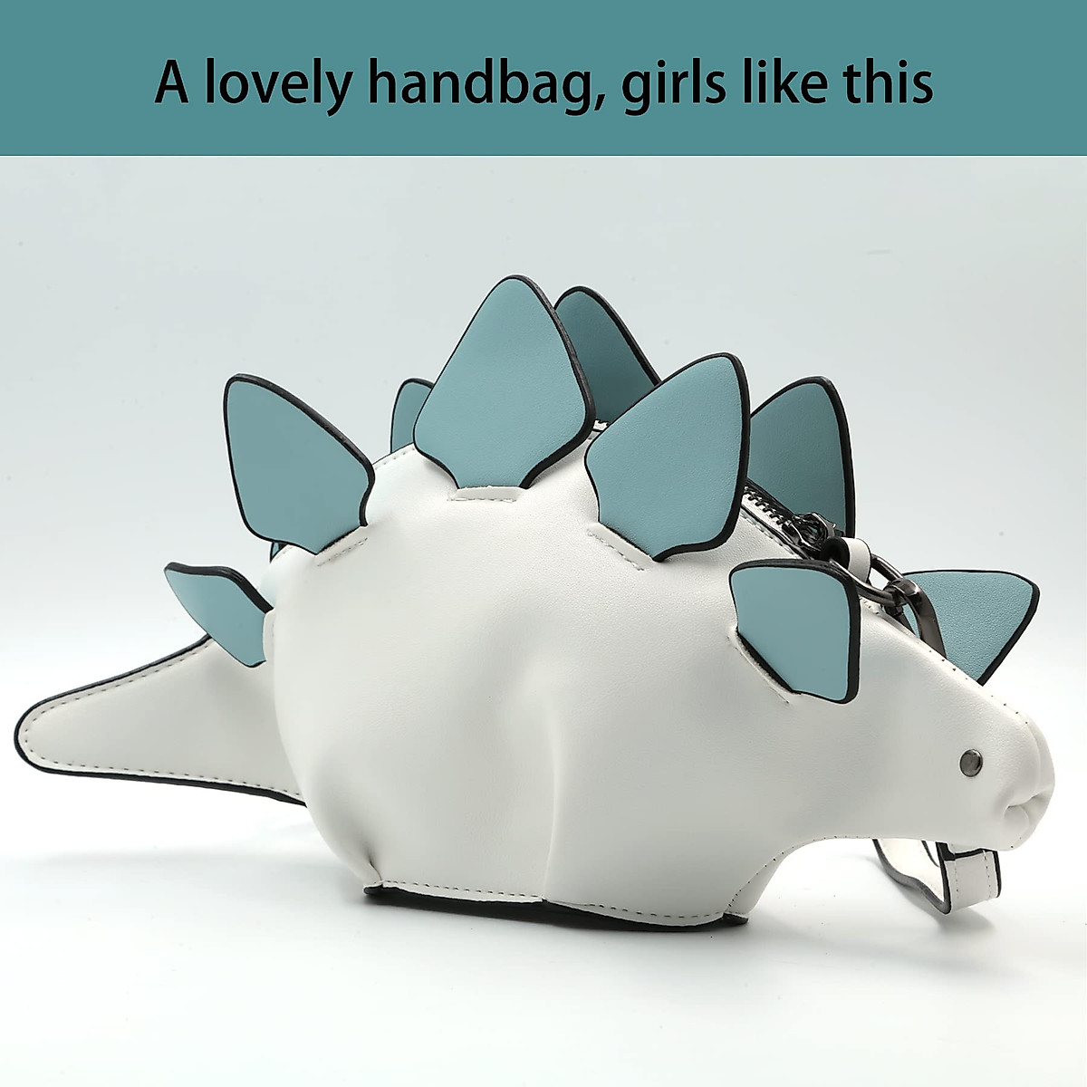 WLC Dinosaur Shoulder Purses,PU Cartoon CrossBody Bag for Girl Women(White)