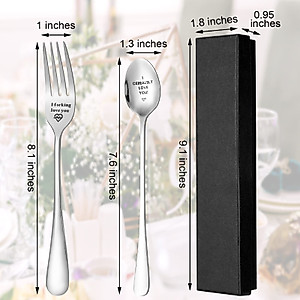 2 Pcs I Love You Engraved Spoon and Fork Set Valentine's Gifts for Boyfriend Girlfriend Couples I Love You Funny Fork Stainless Steel I Cerealsly Love You Cereal Spoon in Gift Box