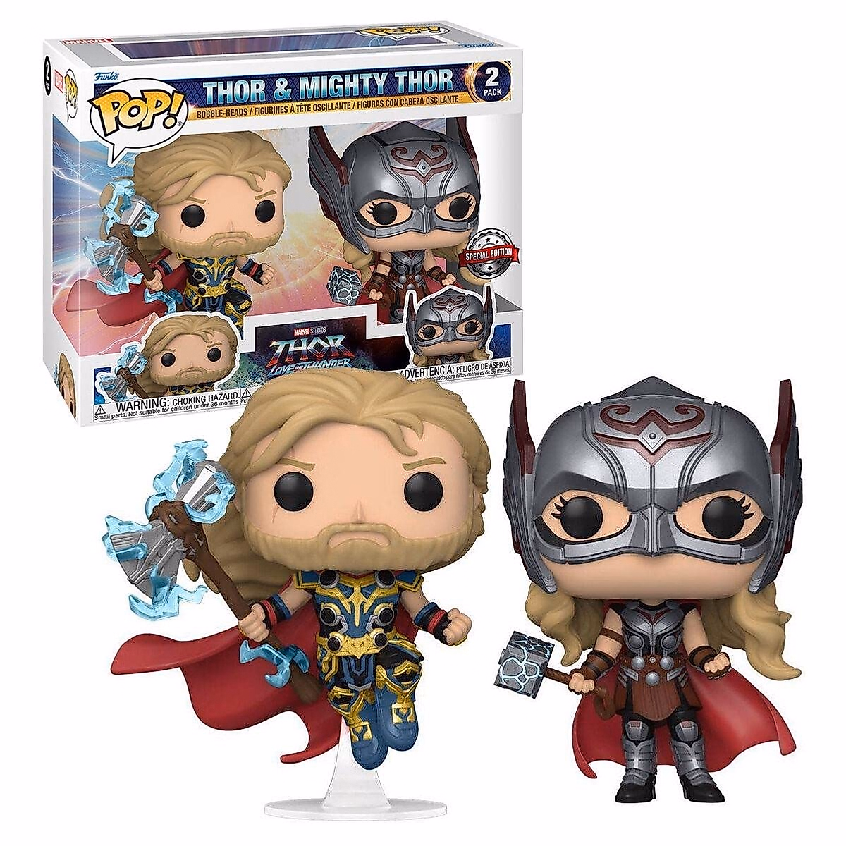 Funko Pop! Marvel: Thor Love & Thunder - 2 Pack - Thor & Mighty Thor - Collectable Vinyl Figure - Gift Idea - Official Merchandise - Toys for Kids & Adults - Movies Fans - Model Figure for Collectors