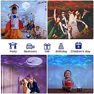 Galaxy Projector Star Projector, 4 in 1 Planet Projector Lights Night Lights Sound Activated for Kid Adult Bedroom with Music Speaker, Voice & Remote Control