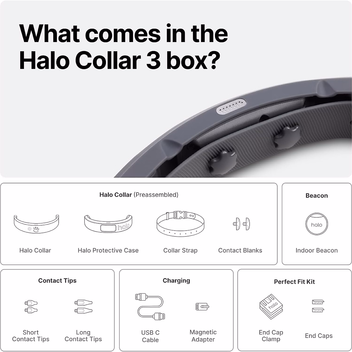 Halo Collar 3 - GPS Dog Fence - Multifunction Wireless Dog Fence & Training Collar with Real-Time Tracking & GPS - Waterproof, Instantly Create and Store Wireless Fences (Medium/Large, Ivory)