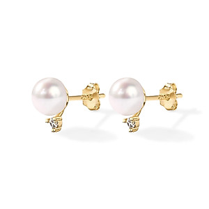PAVOI 18K Yellow Gold Plated 925 Sterling Silver Post Cubic Zirconia | AAA+ Quality Handpicked Freshwater Cultured Stud Button Pearl Earrings