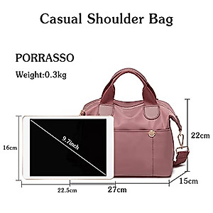 PORRASSO Women Crossbody Bag Fashion Shoulder Bag Multifunctional Handbag Ladies Satchel Nylon Messenger Bag for Travel School Work Daily Use Pink