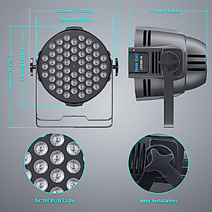 Seven Stars LED Stage Lights Sound Activated, RGB DMX Stage DJ Lights Sound Activated, LED Par Lights Party Wash Lights for Parties, Church, Concert, Wedding, Bar, Club Stage Lighting (4 Pack)