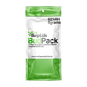 Burp Lids Bud Pack | 62% RH 2-Way Humidity Control | Size 8g Protects Up to 1 Ounce (30 Grams) Flower | Prevent Terpene Loss Over Drying and Molding | 12-Count Resealable Bag