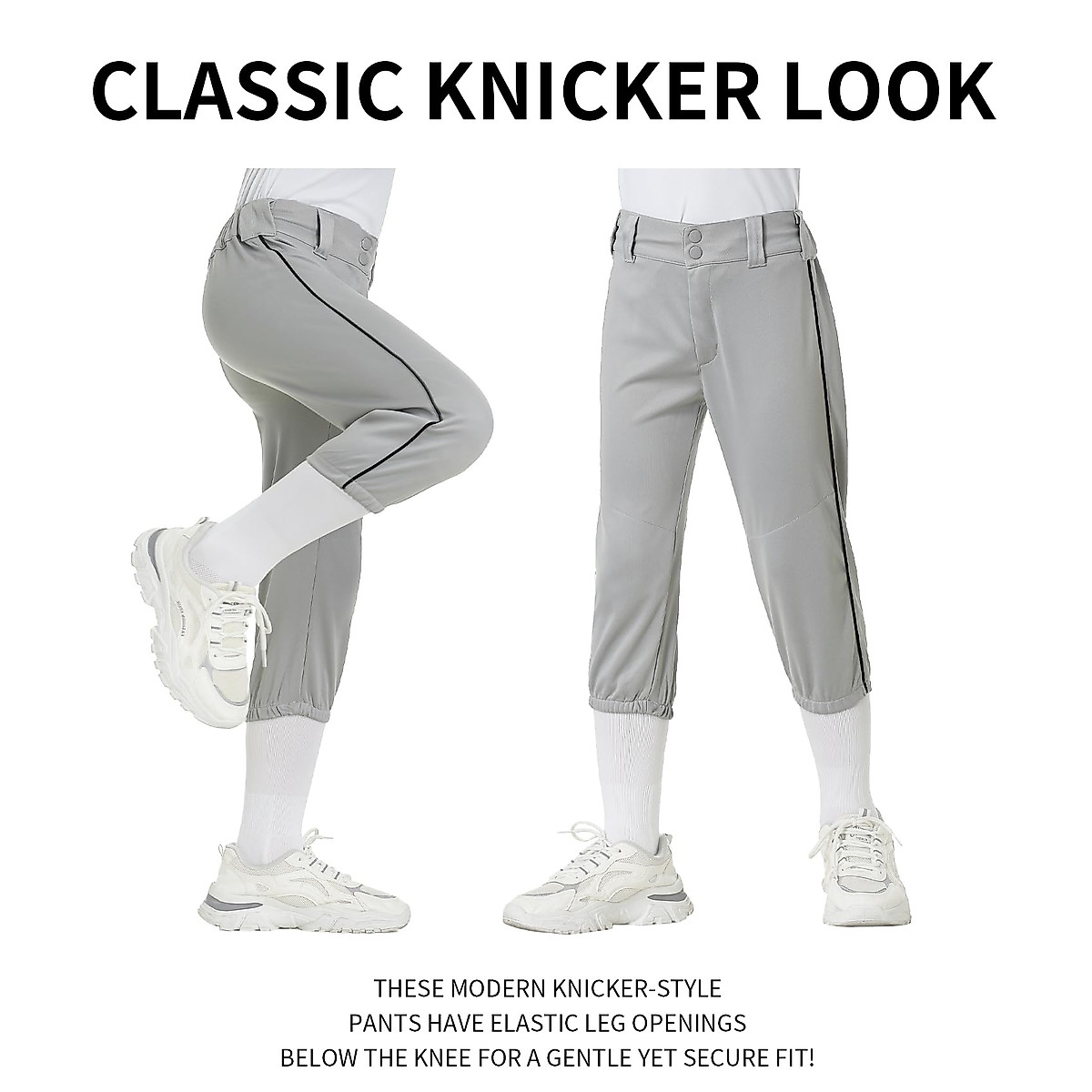 QBK 2T/3T/4T/5T/6T/7T Toddler Boy's Knicker Baseball Pants with Side Piping/Braid（Grey 3T）