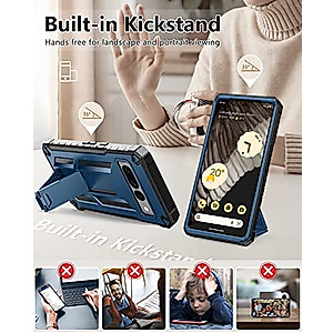 FNTCASE for Google Pixel 7-Pro Phone Case: Rugged Shockproof Protective Holster Clip & Kickstand Case with Built-in Screen Protector | Tough Dual Layer Heavy Duty Protection Cell Phone Cover (Blue)