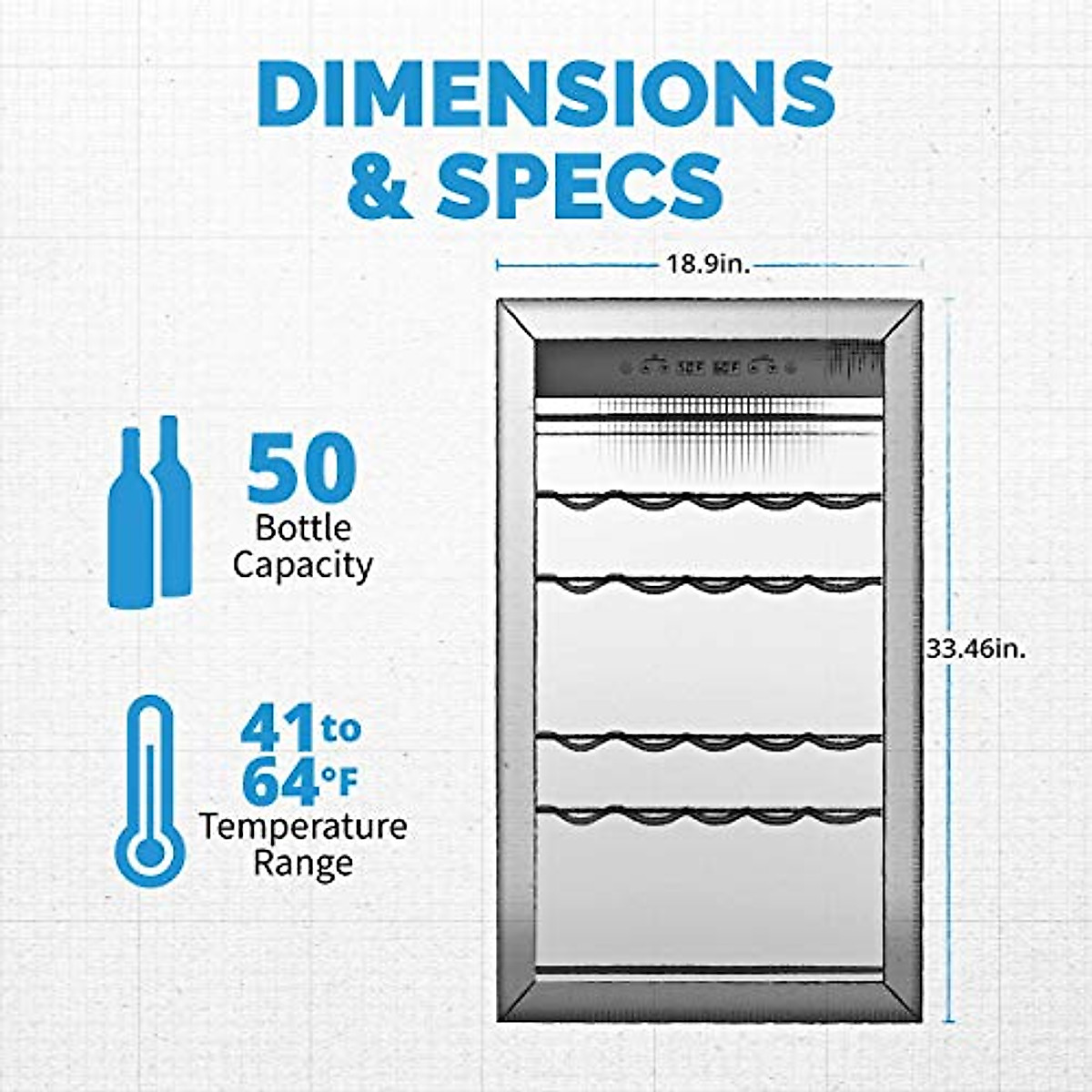 NewAir 20” Wine Refrigerator – 50 Bottle Wine Cooler, Single Zone Freestanding Wine Fridge in Stainless Steel, Wine Chiller with Adjustable Racks and Exterior Digital Thermostat for Kitchen and Bar