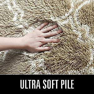 LOCHAS Luxury Shag Area Rug 5x7 Feet Geometric Plush Fluffy Rugs, Extra Soft and Comfy Carpet, Moroccan Rugs for Bedroom Living Room Dorm Kids Nursery, Beige/White